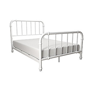 DHP Jenny Lind Kids Metal Bed Frame with Country Chic Headboard and Footboard, Underbed Storage Space for Toys, Twin, White