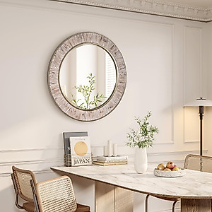 36 Inch Round Mirror,Gold Metal&Wood Frame Circle Mirror,Bathroom Mirrors for Over Sink,Wall Mirror for Living Room, Bathroom,Vantiy,Gold Circle Mirror