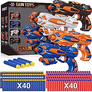 POKONBOY 4 Pack Blaster Guns Compatible with Nerf Guns Bullets, Toy Guns for Boys Girls with 80 Pack Foam Refill Darts, Hand Gun Toys for 6+ Year Old Kids Birthday Christmas