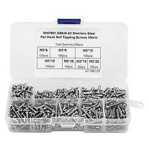 500Pcs M3 Self Tapping Screws Stainless Steel Cross Drive Button Head Self Drilling Screws Assortment(Stainless Steel)