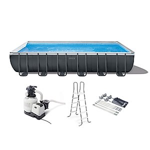 INTEX 26367EH 24'x12'x52" Ultra XTR Frame Outdoor Above Ground Swimming Pool Set with Sand Filter Pump, Ladder, Ground Cloth & Protective Canopy