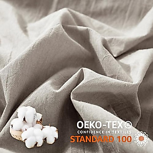 ATsense Duvet Cover King Size, 100% Washed Cotton Linen Feel Super Soft Comfortable, 3-Piece Tannish Linen Grey Duvet Cover Bedding Set, Durable and Easy Care, Simple Style Farmhouse Comforter Cover