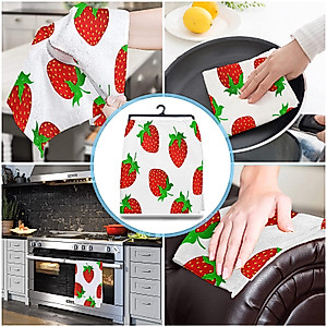 Big buy store Strawberry Sweet Fruit Kitchen Dish Towels Set of 2, Soft Lightweight Microfiber Absorbent Hand Towel Red Green Tea Towel for Kitchen Bathroom 18x28in