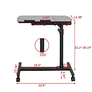 Black Mobile Standing Desk, Adjustable Rolling Desk, Portable Laptop Desk with Wheels, Overbed Bedside Table Laptop Table for Couch,Overbed End Table,Ver Bed Table with Wheels Adjustable 59x34x97CM