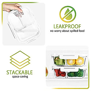M MCIRCO [5-Pack,36 oz] Glass Meal Prep Containers 3 Compartment with Lids, Glass Lunch Containers,Food Prep Lunch Box,Bento Box, Microwave, Oven, Freezer, Dishwasher (4.5 Cups, White)