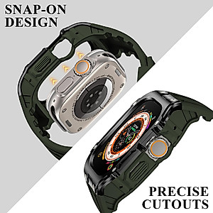 Bandiction Luxury Rugged Band with Case for Apple Watch Ultra 49mm, Protective Cover with Soft Silicone Replacement Strap