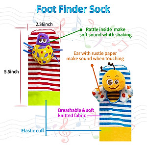 JOYLEX Baby Soft Rattle, Hand Rattle and Socks Toys, Wrist Rattle and Foot Finder, Arm Ring Leg Bell Wear Toy, Infant Plush Toys, Wrist Chew Toy, Gift for Newborn Boy & Girl (4 pcs-B)