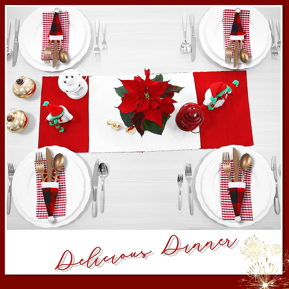 Sawysine 36 Pcs Christmas Santa Hats Silverware Holders Plaid Xmas Dinnerware Decorations Table Supplies Flatware Organizers Decor for Cutlery Party Dinner