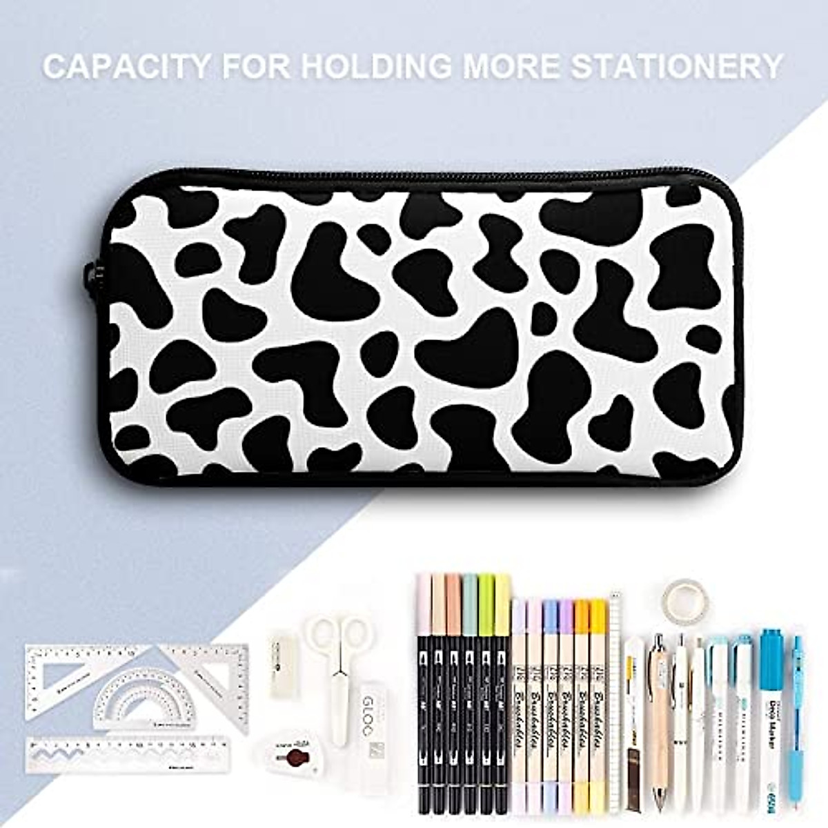 Cow Skin Animal Spots Pencil Case Makeup Bag Big Capacity Pouch Organizer for Office College