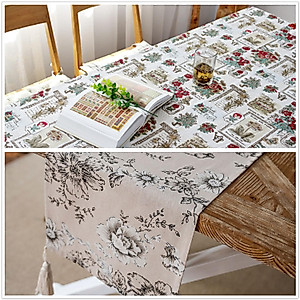 Linen Floral Fabric by The Yard - Upholstery Fabric by The Yard Sewing Fabric 62 Inch Width for Chairs Sofas Tablecloth Reupholstery DIY Projects - 1 Yard