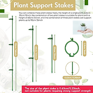 meekoo 60 Pcs Adjustable Garden Plant Support Stakes Single Stem Plant Cage Support Rings with Clips and Connect Pipe for Orchid Rose Tomato, 12 Inch (Green)
