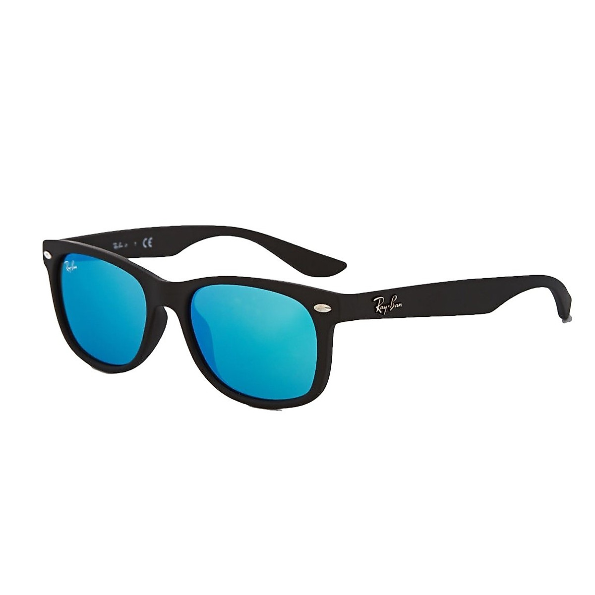Ray-Ban RB2132 New Wayfarer Sunglasses Unisex, Matte Black Frame Blue Mirror Lens, 55 mm