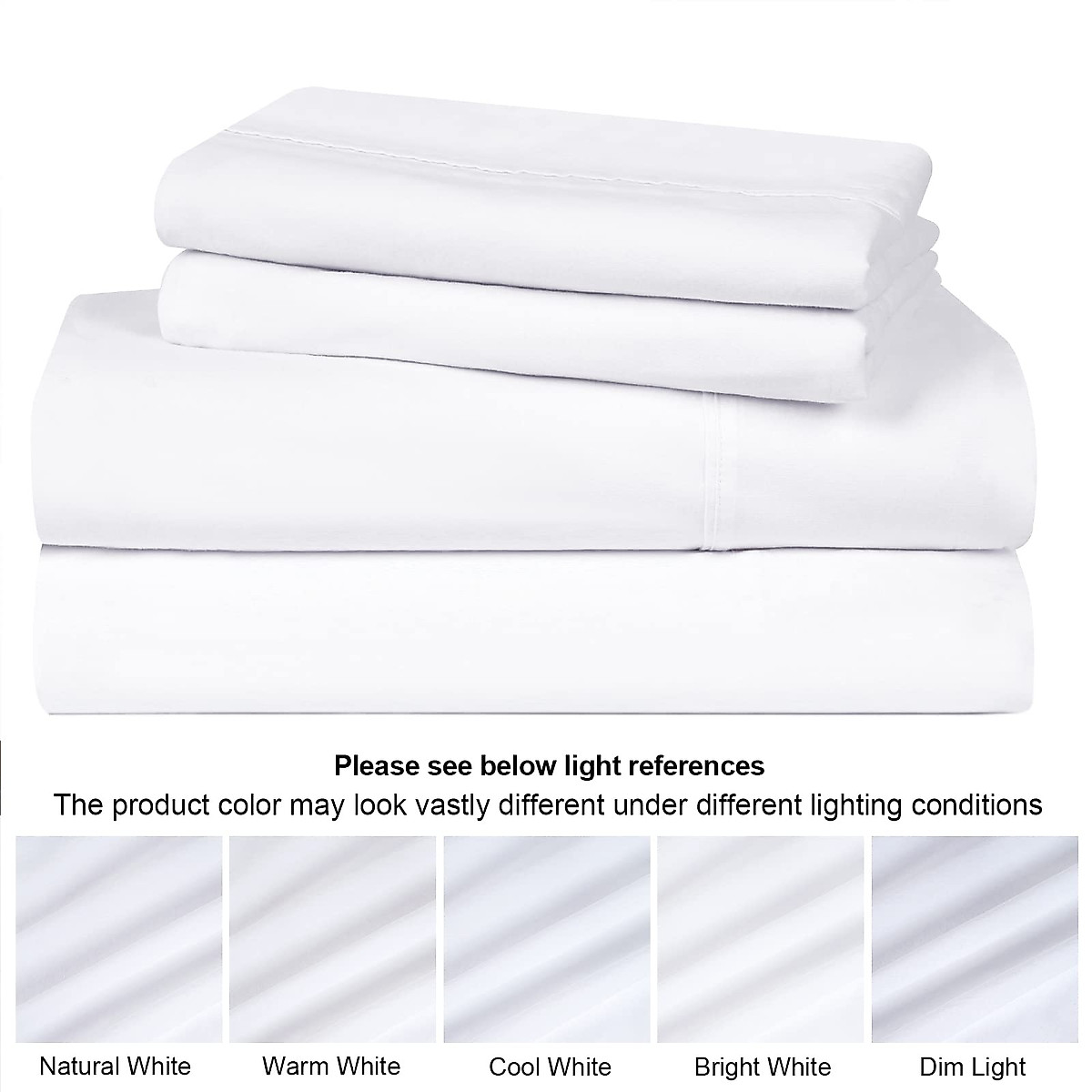 PHF 100% Garment Washed Cotton Sheets Set Queen Size, Ultra Soft Bedding Set, 4 PCS Breathable Moisture-Wicking Durable, Deep Pocket Bed Sheet Up to 16", White