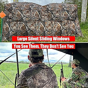 THUNDERBAY Bunkhouse Pop Up Portable Side-by-Side See Through Hunting Blind, 6 Person Wide Bottom 360 Degree See Through Hunting Tent, Footprint: 180"x90" with 80" Height