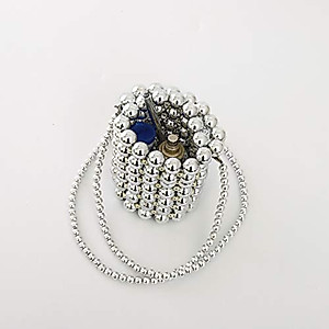 YIFEI Women Metaillic Colored Beaded Acrylic Handmade Bucket Bag with Detachable Chain (Sliver)