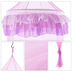 Goplus Princess Bed Canopy Netting Dome with Elegant Ruffle Lace for Girls and Baby Room Decor, Bed Curtains Mosquito Net for Twin, Full, Queen Size Beds, Pink