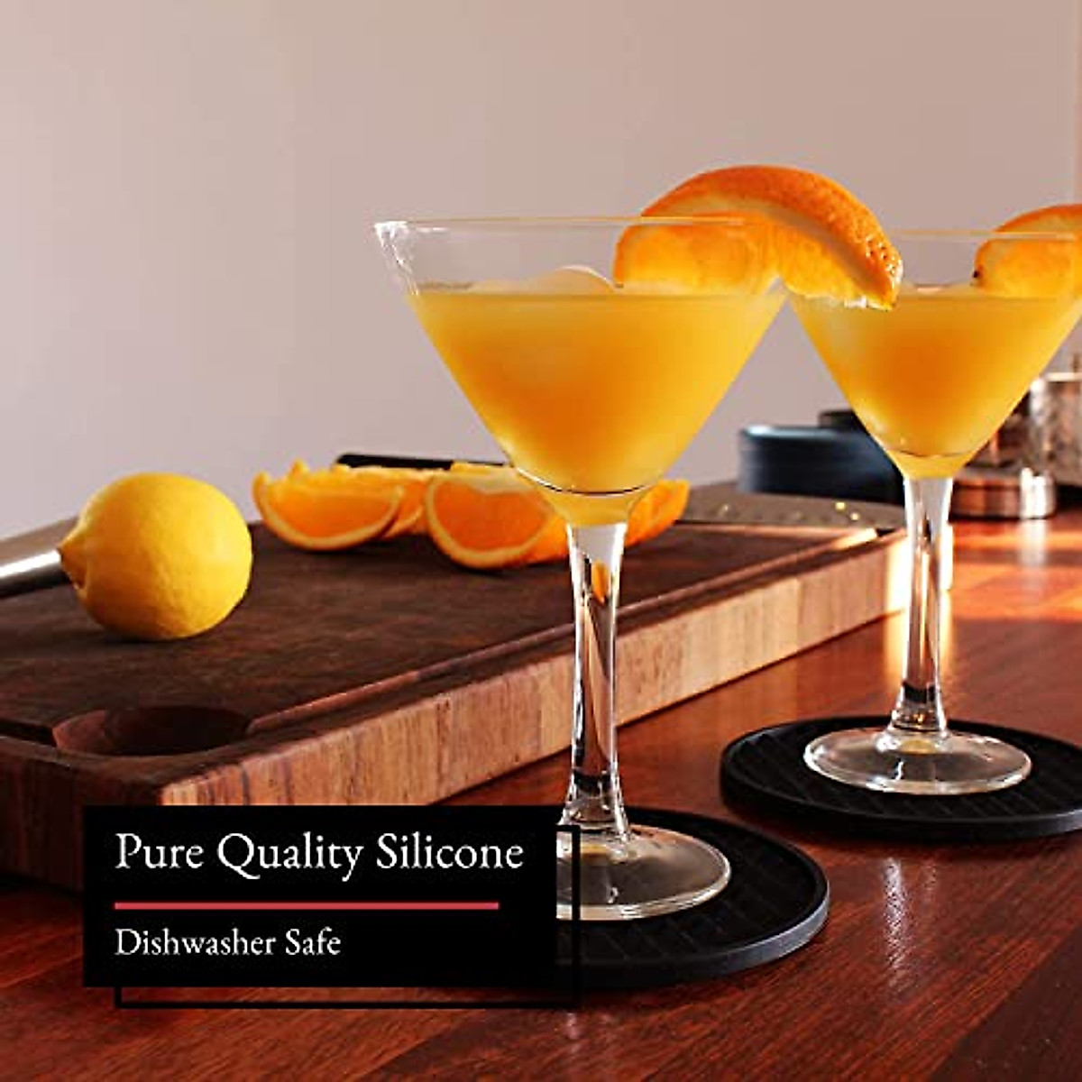 Barvivo Black Silicone Coasters for Drinks - Anti Slip Coaster Sets with Holder, 8 Pack - Cup Coasters for Tabletop Protection in Office or Home - Unbreakable Table Coaster for Outdoor and Indoor