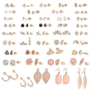 42 Pairs Earrings Set Assorted Multiple Stud Earrings Set for Women Earring Set for Multiple Piercings Statement Earrings Friendship Jewelry (#1)