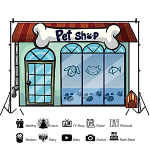 5x3ft Cartoon Pet Shop Backdrop Pet Shop Storefront Backdrops for Girl Boy 1st Birthday Party Photography Background School Play Background Pets Photo Booth Props
