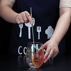 HOMQUEN Rainbow Iced Tea Spoon with Straw Handle for Drinking, 4 Pieces 8.7" Stainless Steel Titanium Rainbow Plating Long Handle Bar Spoon Silverware for Mixing and Stirring