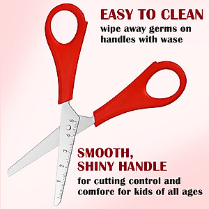 50 Pack Kids Scissors 5 Inch Blunt Tip Safety Scissors Stainless Steel Paper Scissors with Comfort Grip Handles and Scale for Students Craft (Red)
