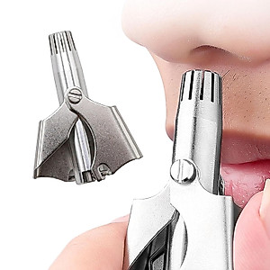 Erbe Stainless Steel Portable 6-Teeth Manual Nose Hair Trimmer for Men, No Batteries Required, Safe & Painless, Includes Drawstring Bag and Brush