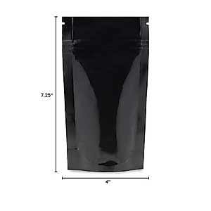 100 Pack 1/4 oz Black Child Resistant 4"x7.25"x2" Stand Up Pouch Smell Proof Bags
