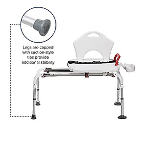 Drive Medical RTL12075 Adjustable Height Sliding Bathtub Transfer Bench Shower Chair with Armrests and Seatbelt, 300 Pound Weight Capacity, White