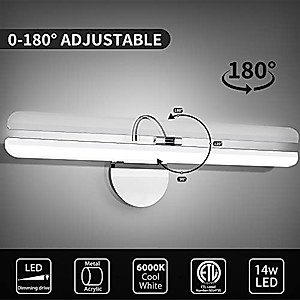 OKELI Dimmable Bathroom Light Fixtures LED Modern 23.6IN 14W Bathroom Vanity Light Chrome Stainless Steel 180°Rotatable Vanity Light Bar for Bathroom 6000K Cool White ETL Listed
