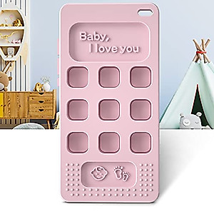 Scuwtocn Silicone Phone Teether for Baby Teething Toys for Baby 6-12 Months, Teething Toys for Babies 0-6 Months - Toddler Pretend Play Phone Chew Baby Toys - Pink