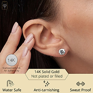 MAX + STONE 14k White Gold Earrings for Women & Men with Genuine Round Crystal | Cubic Zirconia Earrings Studs with Gold Earring Backs | 3 Carats total |