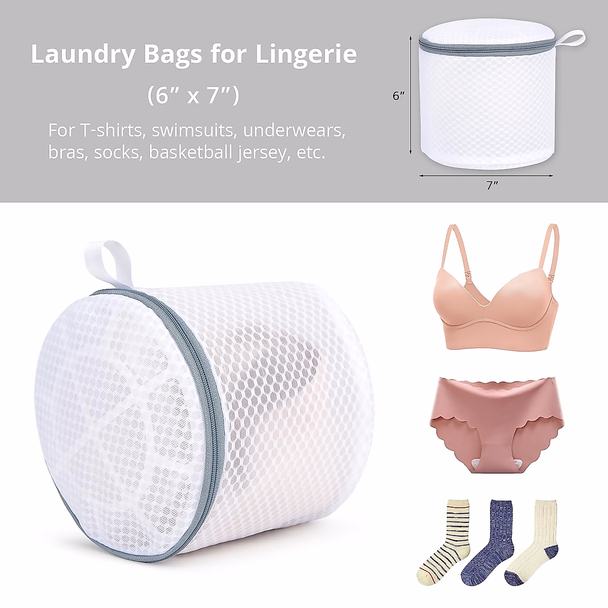 Geiteoa 3 Pack Mesh Laundry Bags for Delicates, Mesh Bra Bags with Hanging Loop, 6 x 7 Inches Lingerie Bags for Laundry