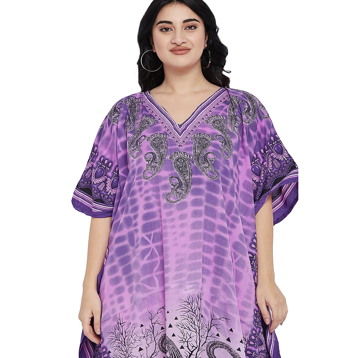Oussum Women Plus Size Kaftans Kimono Style Polyester Dresses Loose Caftan Dress Ladies Evening Casual Long Maxi (Multicolor Yellow Pattern)