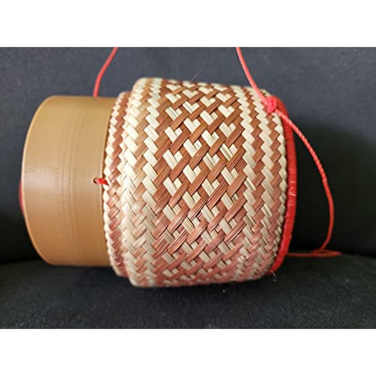 Bamboo Sticky Rice Serving Basket Handmade KRA-Tip Thai Laos Traditional Weave Wickerwork with Vegetable Based Dye Travel Picnic Keeping After Steaming Keep Warm, Multicolored, 5x3.5x5.2''