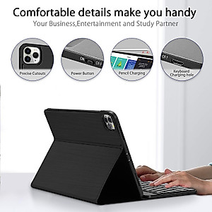 New iPad Pro 12.9 2022 6th Gen/5th Gen 2021/2020 4th Gen/2018 3rd Gen Keyboard Case -7 Colors Backlit Detachable Keyboard Slim Folio Smart Cover for iPad Pro 12.9"[Support Apple Pencil Charging]-Black