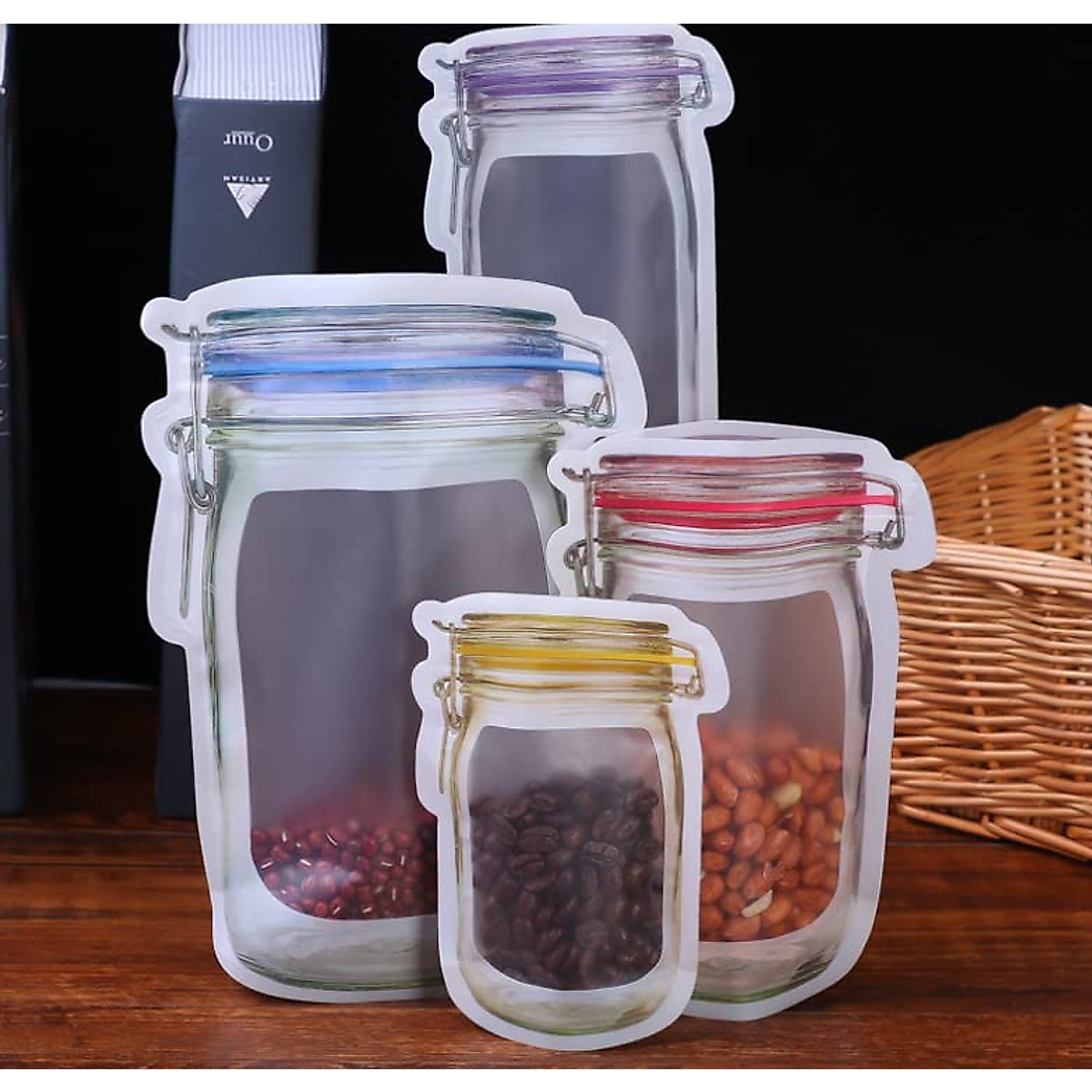 Reusable Mason Bottle Ziplock Bags,Multi-Size Fresh Leak Proof Food Storage Sandwich Bags Ziplock Bags,Hubosale Food Storage Bags, Suitable for Kitchen Camping Travel Office (20pcs)