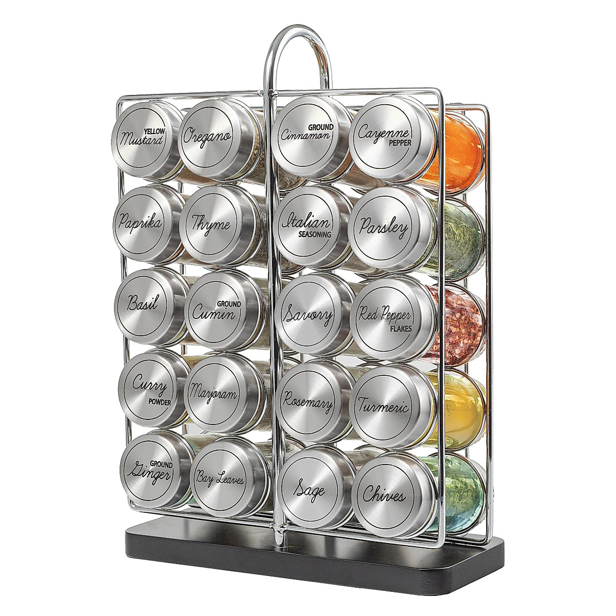 orii 20 Jar Spice Rack Stainless Steel Filled with Spices - Standing Rack Shelf Holder & Countertop Spice Rack Tower Organizer for Kitchen Spices with Free Spice Refills for 5 Years