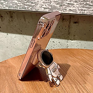 MGQILING Compatible for iPhone 12 Pro Max 6.7 Inch Bling Plating Astronaut Hidden Stand Case, Cute 6D Stand Glitter Phone Case for Women Girls Soft TPU Shockproof Back Cover - Pink