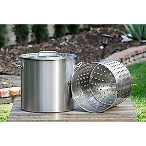 Barton 53Qt Stock Pot w/Strainer Basket Commercial Stainess Steel Food Grade 304 Turkey Deep Fryer Crawfish Clam Steamer