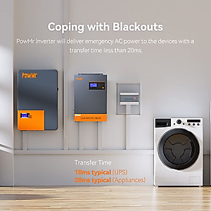 PowMr 5500W Solar Inverter 48V DC to 220V-230V AC, 5.5KW Pure Sine Wave Inverter with 100A MPPT Charge Controller, for 48V Lead-Acid and Lithium Battery, Can be Parallel up to 12 inverters