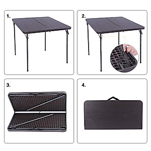 REDCAMP 34" Square Folding Card Table with Resin Top, Portable Fold in Half Small Card Tables with Collapsible Legs for Adults Indoor Outdoor Use, Brown
