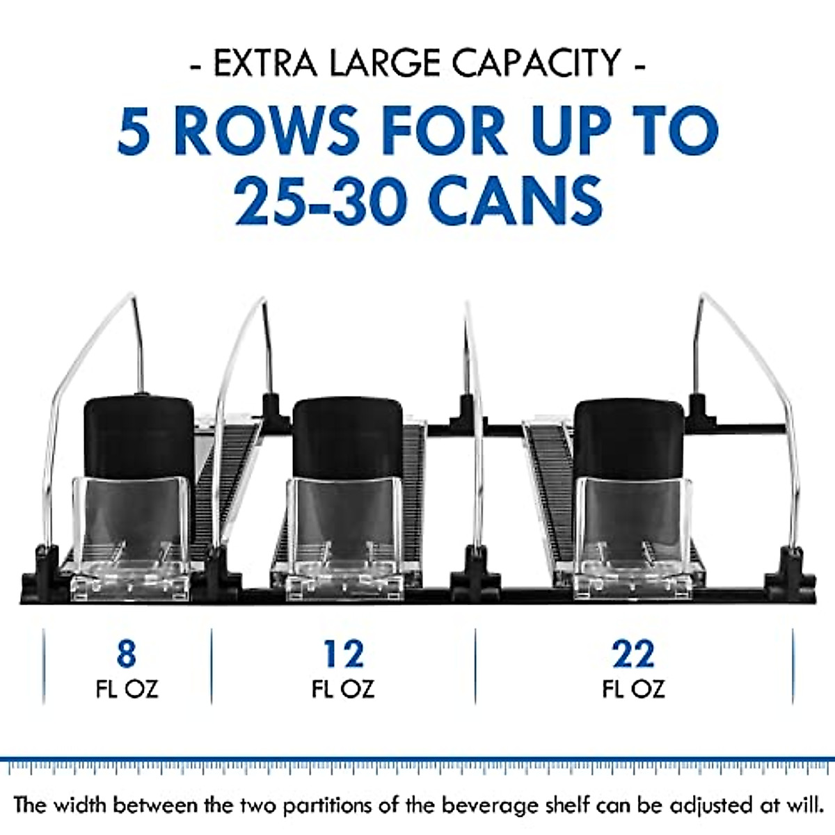 Drink Organizer for Fridge, Soda Can Organizer for Refrigerator, Width Adjustable Pusher Glide, Self-Pushing Drink Dispenser Beer Pop Can Water Bottle Storage for Pantry, Kitchen