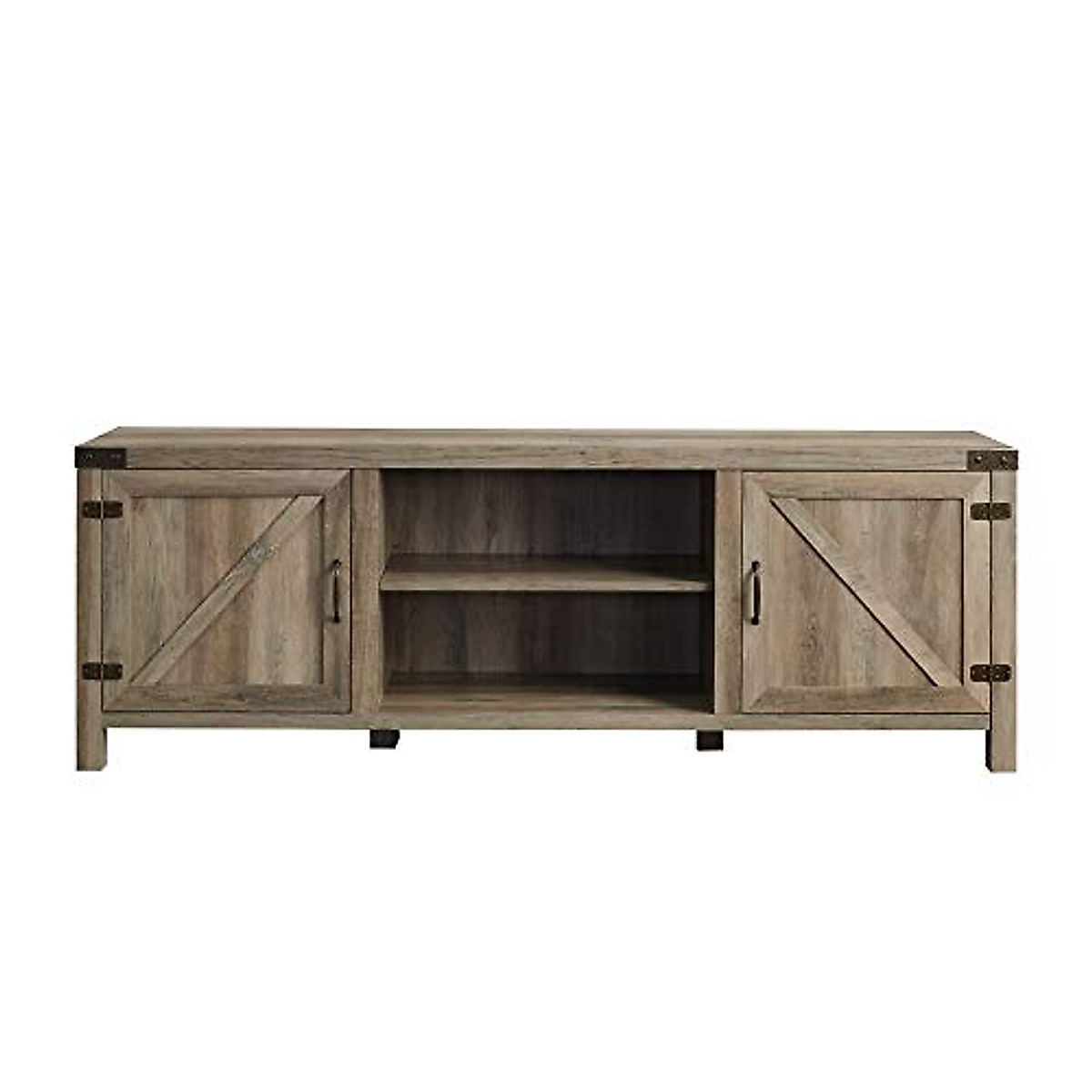 Walker Edison Georgetown Modern Farmhouse Double Barn Door TV Stand for TVs up to 80 Inches, 70 Inch, Grey Wash, Without Fireplace