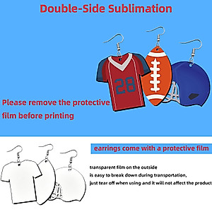 24 PCS Sublimation Earring Wooden Blanks Bulk MDF for Sublimation Football Earrings Double-Sided with Earring Hooks and Jump Rings DIY Sublimation Earrings Kit (Football, Football Shirt, Helmet)