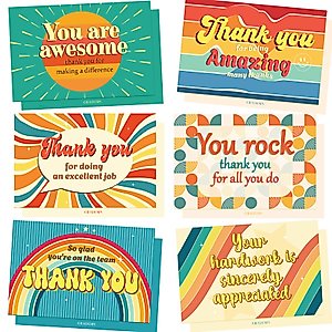 24 Pack Employee Appreciation Gifts Employee Thank you Cards with Envelopes & Stickers 4" x 6" Thank You Business Cards Staff Appreciation Gifts for Team Coworkers Employee Work Anniversary, 6 Designs