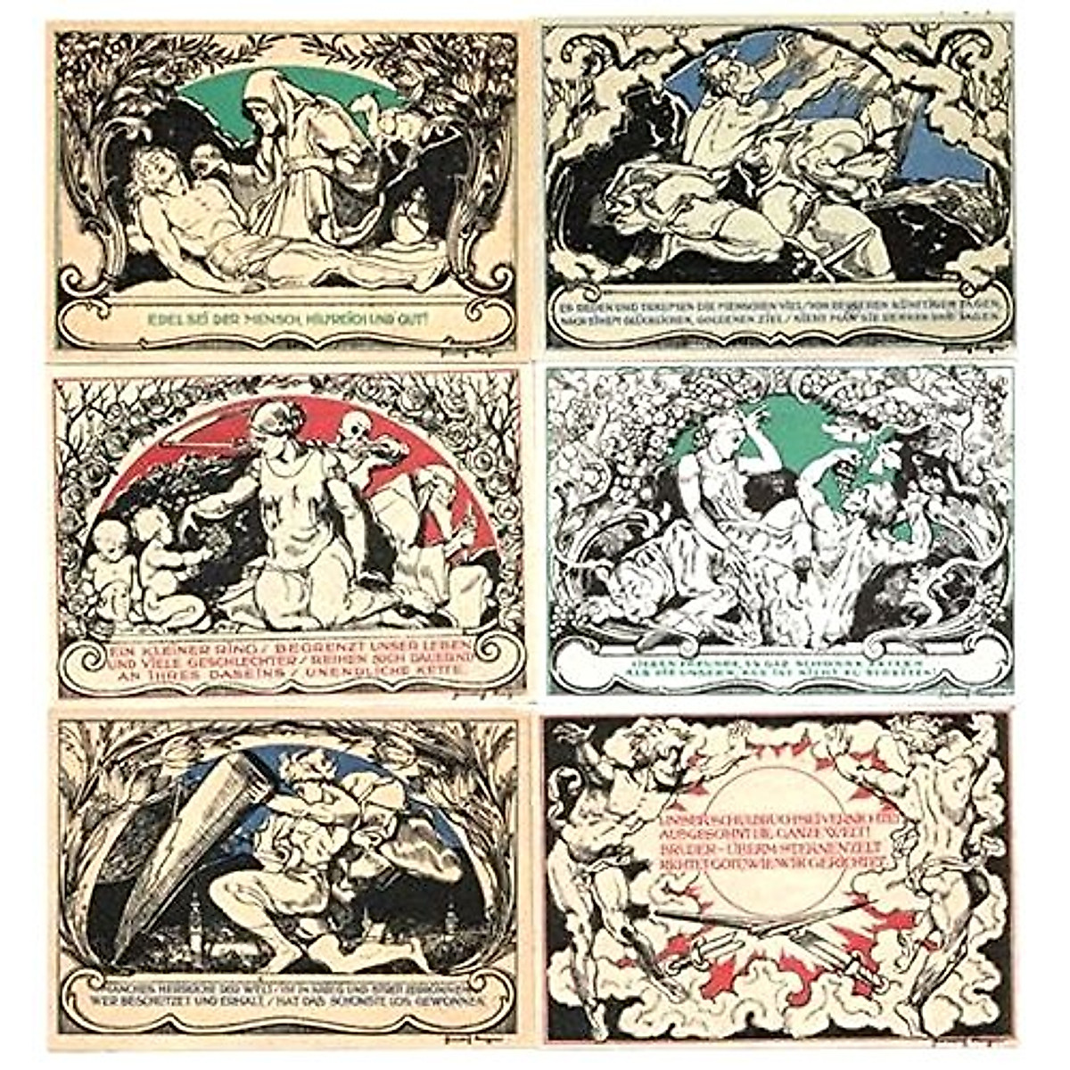 DE 1921 2 RARE ORIGINAL 1922 BANKNOTES w GERMAN POETS SCHILLER & GOETHE! SUPERB ART! HISTORIC! BUY 2 GET 6 DIFFERENT NOTES! Crisp Uncirculated