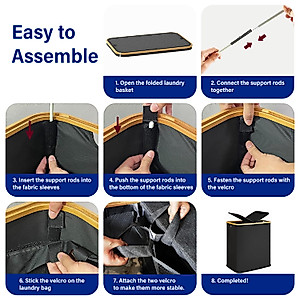 Double Laundry Hamper with Lid, Divided Large Laundry Basket with Removable Bags, 2 Section Foldable Dirty Clothes Basket with Handles for Bathroom, Bedroom & Laundry Room, 150L (Black)