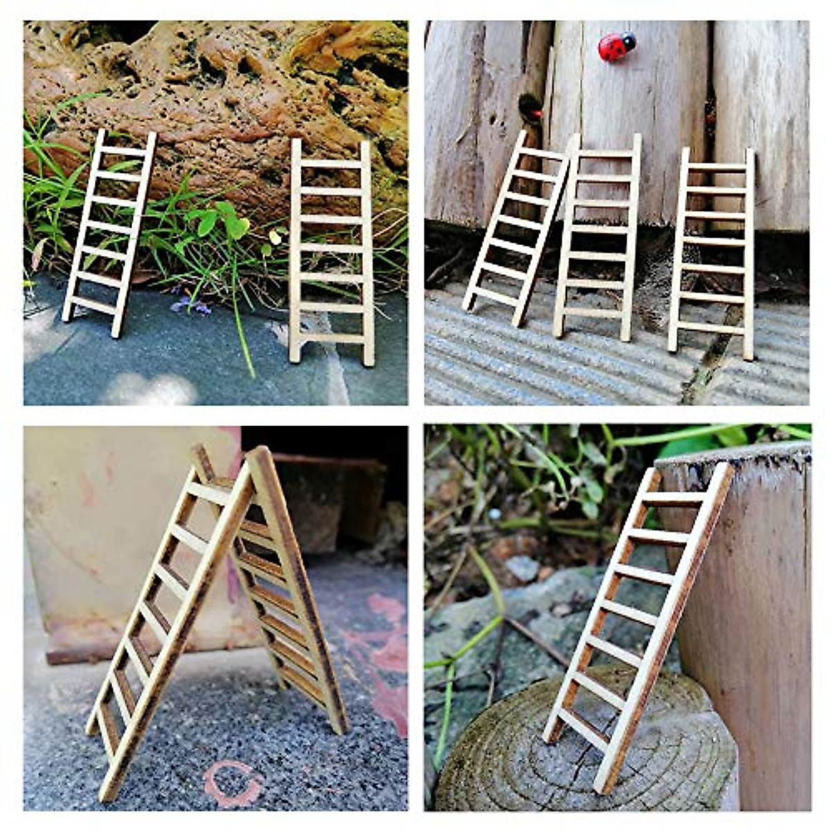 Tophappy Mini Ladders Fairy Garden Accessories ,Wood Step Ladder Set Micro Landscape Accessories for DIY Dollhouse Décor (10 Pcs Ladder)