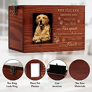 Cumule Pet Urns for Dog or Cat Ashes, Wooden Pet Cremation Urns with Photo Frame, Pet Memorial Keepsake Cat or Dog Memory Box with Black Flannel as Lining, Loss Pet Sympathy Remembrance Gift