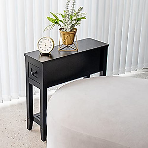 LUSUOWLZ 2 Pack Chairside Narrow End Table with Drawer, Solid Wood Recliner Side Table with Storage Shelf, Slim Nightstand Bedside Table for Bedroom, Black